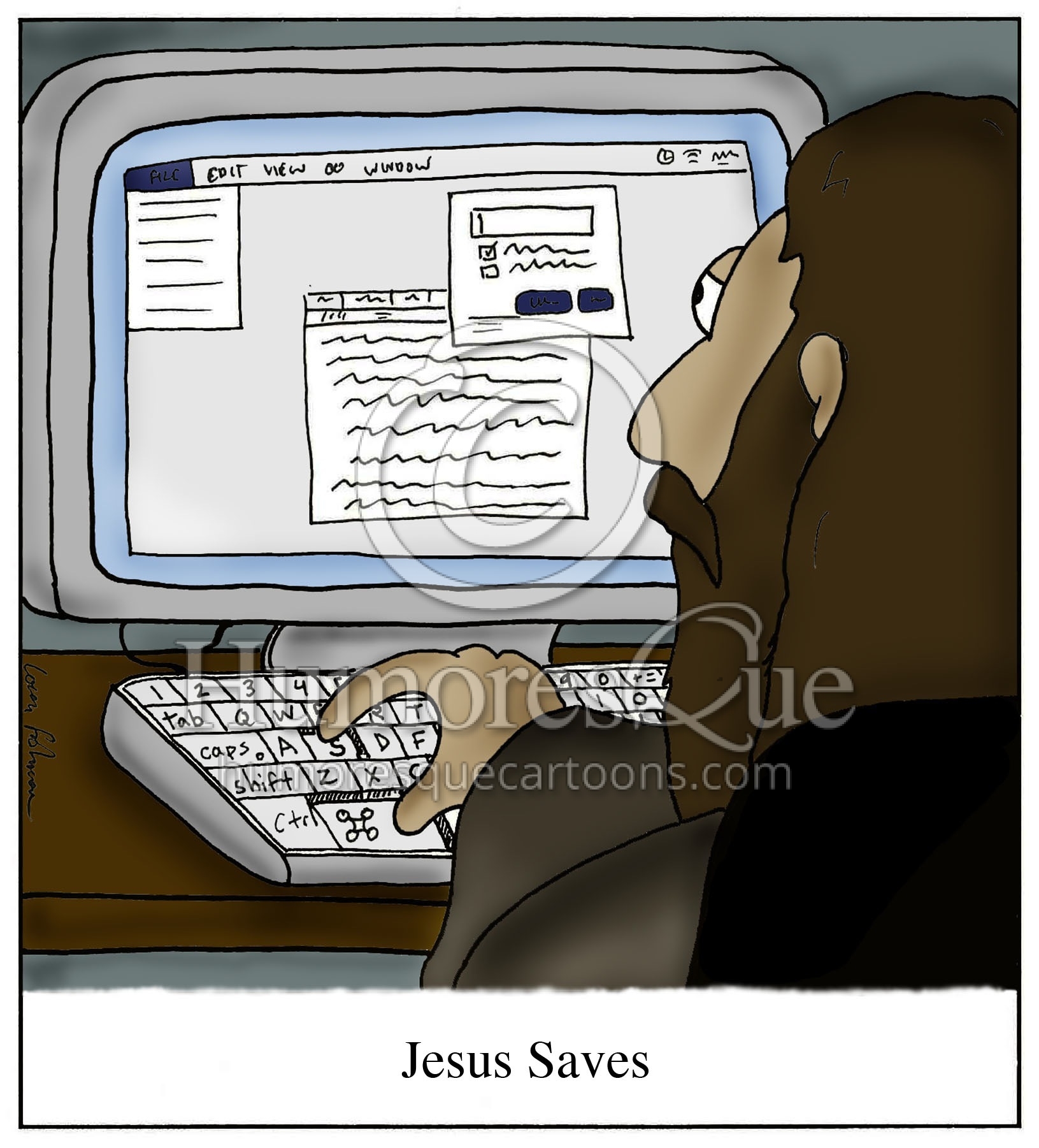 jesus on computer jesus saves cartoon - Humoresque Cartoons